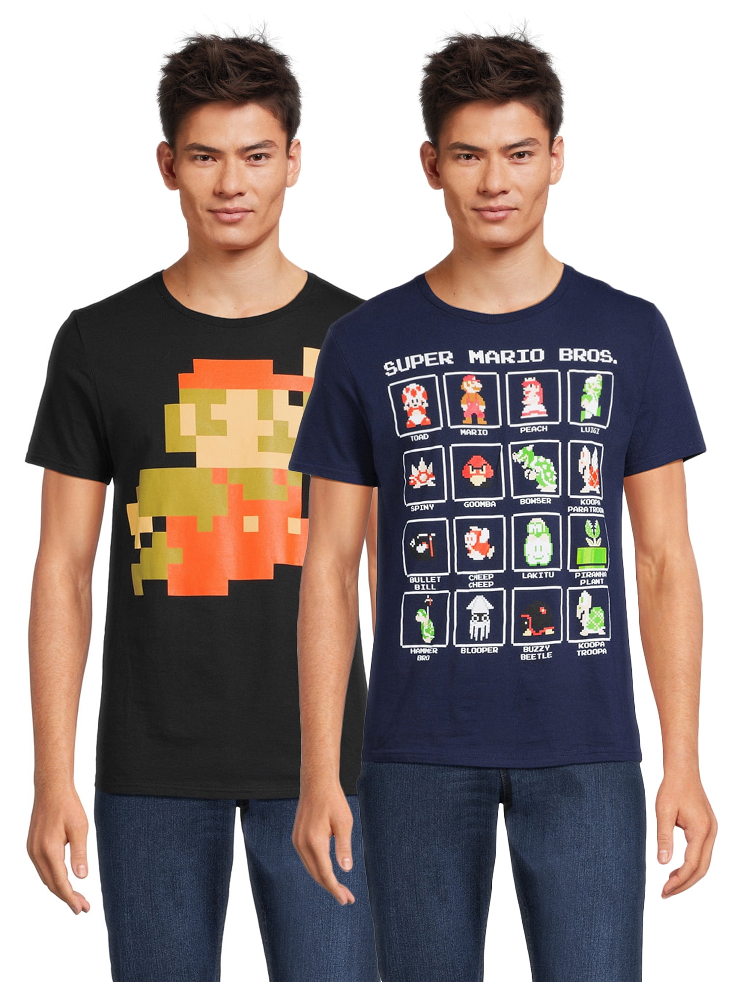 Nintendo Men's and Big Men's Super Mario Graphic Tees, 2-Pack, Size S ...