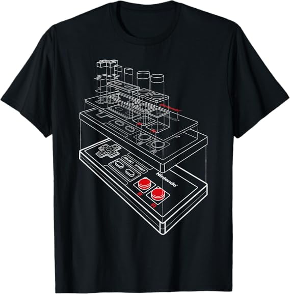 Nintendo NES Controller Exploded Schematic Graphic T-Shirt T-Shirt ...