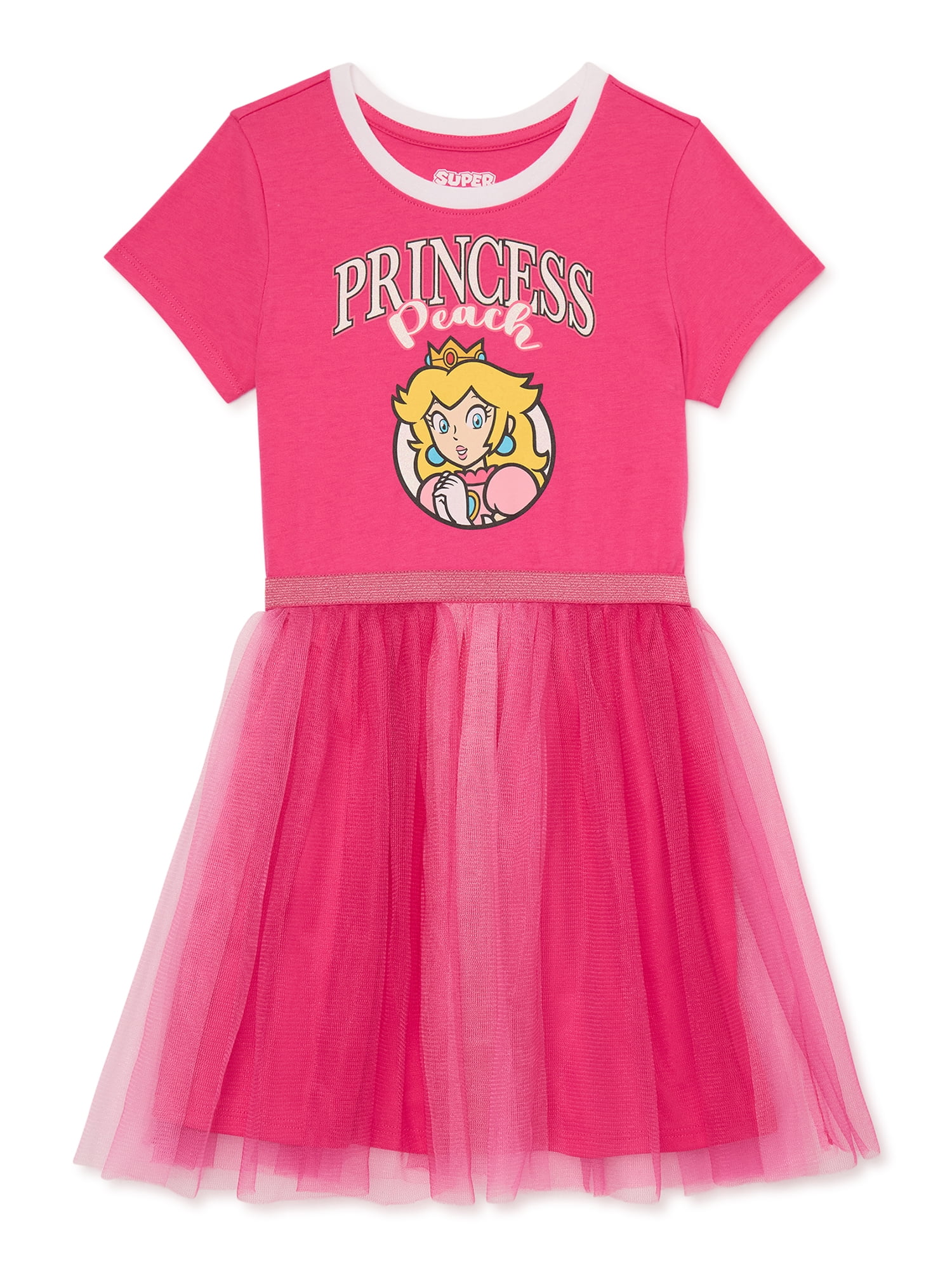 Nintendo Princess Peach Girls Cosplay Dress with Short Sleeves, Sizes 4 ...
