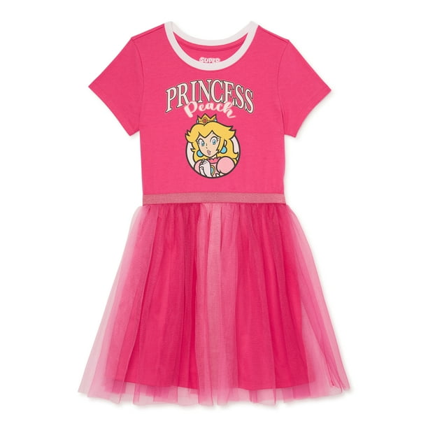 Nintendo Princess Peach Girls Cosplay Dress with Short Sleeves, Sizes 4 ...