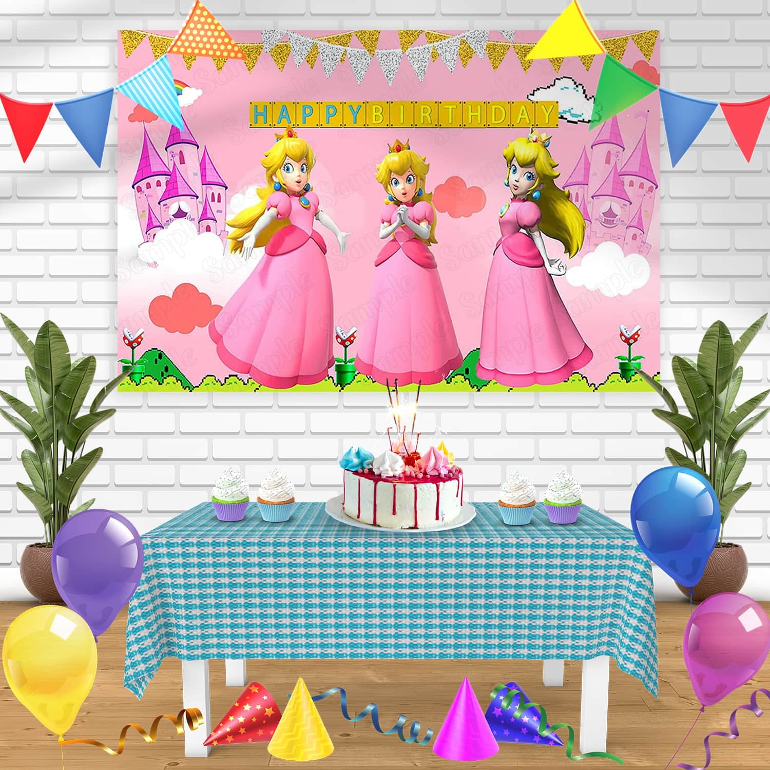 Nintendo Princess Peach Mario Bros YB Bn Birthday Banner Personalized ...
