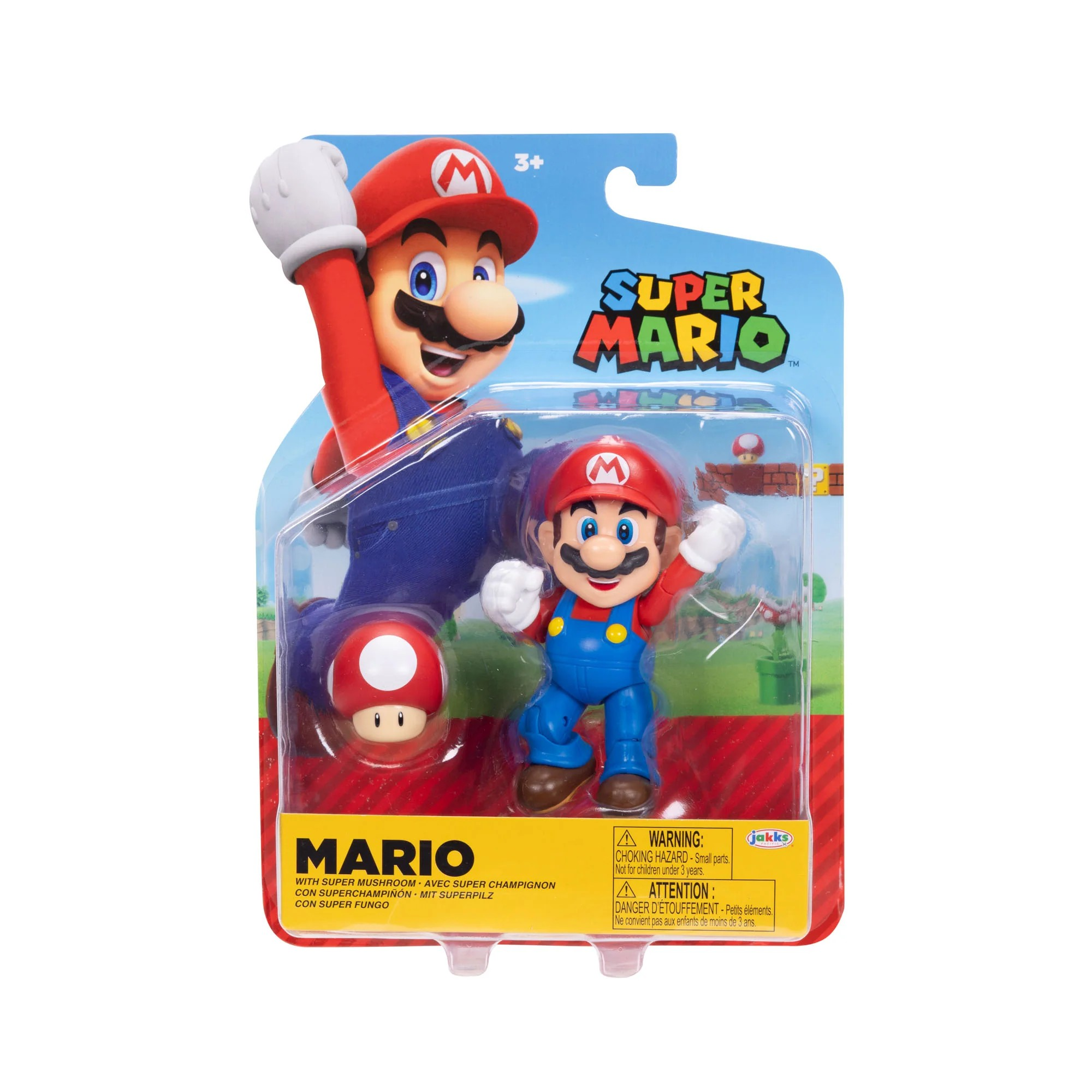 Nintendo Super Mario 4'' Mario with Power Up Mushroom Action Figure ...