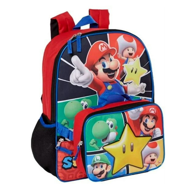 "Nintendo Kids School Backpack 16"" & Detachable Insulated Lunch Box ...