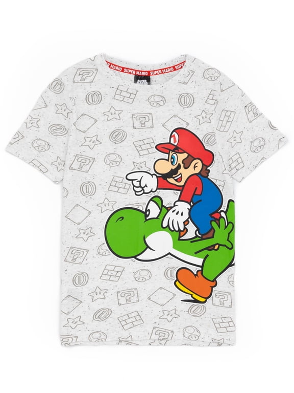 Super Mario Boys Stripe Gaming Short Sleeve T-Shirt Sizes 4-12 ...