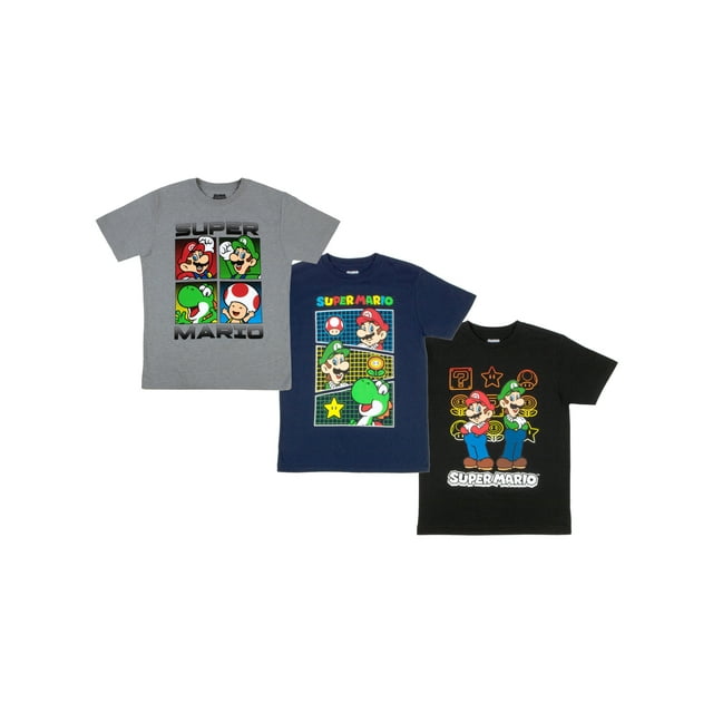 Nintendo Super Mario Boys T-Shirts 3-Pack, Characters Tees Bundle Set ...