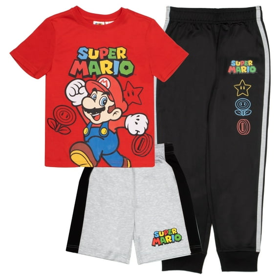 Nintendo Boys 3-Piece Super Mario Pants Set Short Sleeve T-Shirt Shorts ...