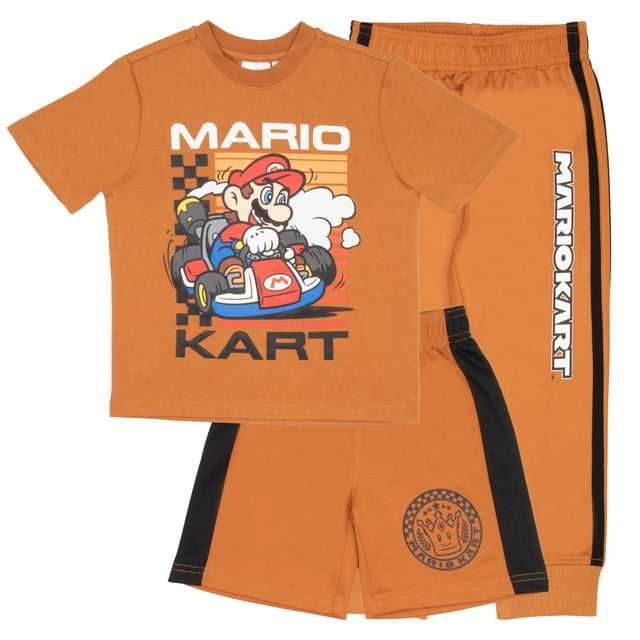 Nintendo Super Mario Bros Boys 3-Piece Pants Set - Short Sleeve T-Shirt ...