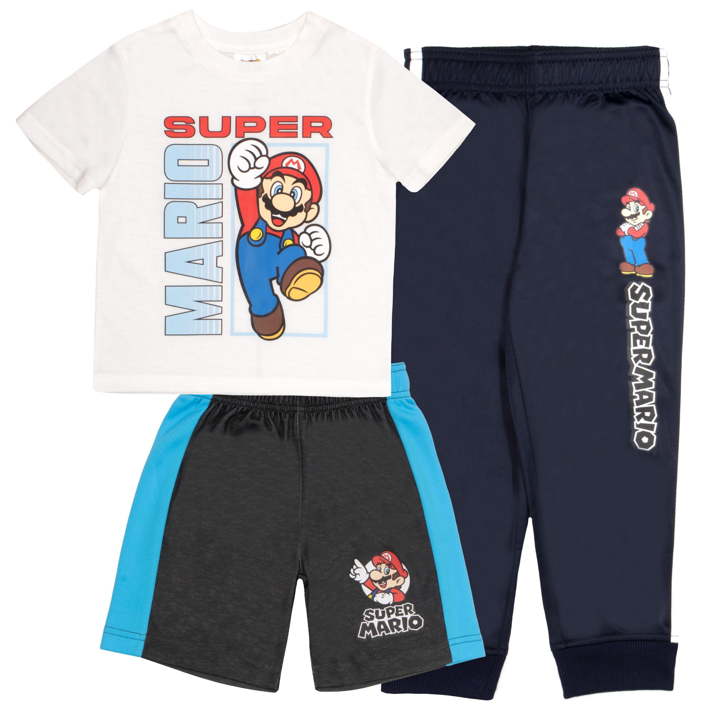 Nintendo Super Mario Bros Boys 3-Piece Pants Set - Short Sleeve T-Shirt ...