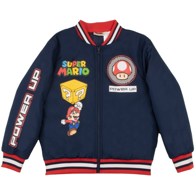 Nintendo Super Mario Bros Boys Bomber Jacket, Zip-Up Varsity Jacket for ...