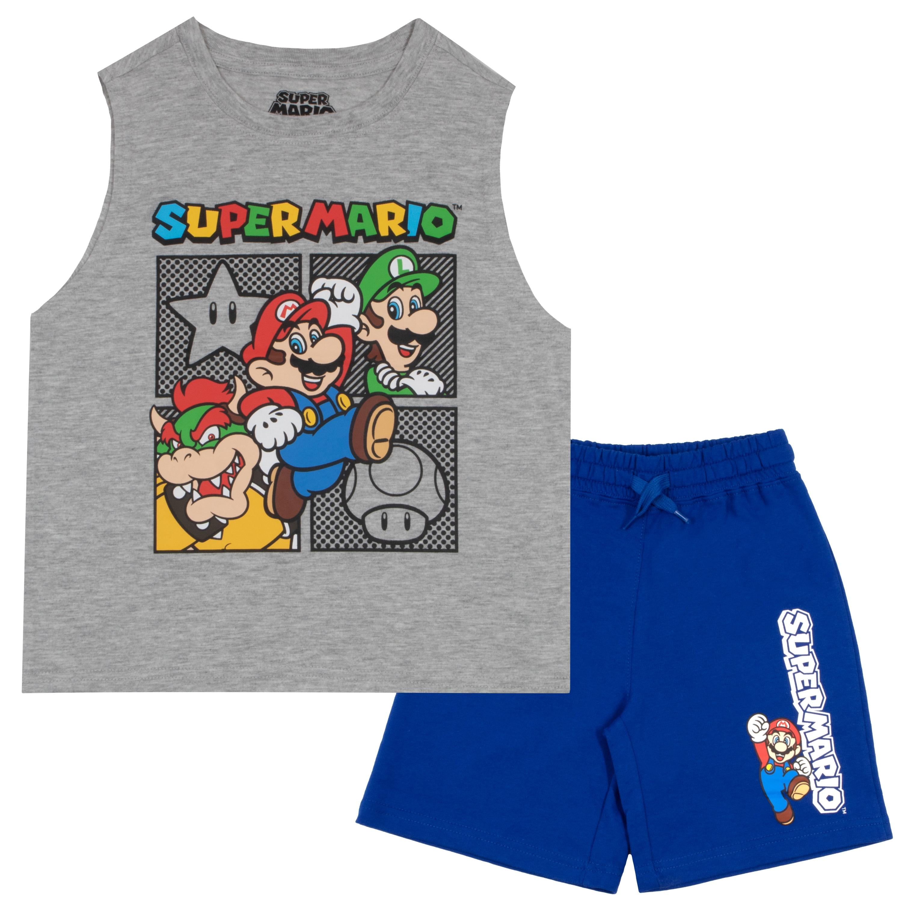Nintendo Super Mario Bros Boys Sleeveless 2-Piece Casual Shirt and ...