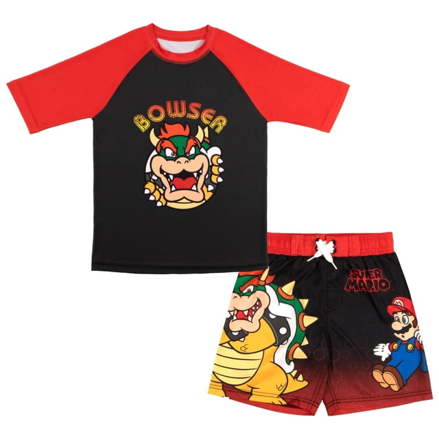 Nintendo Rash Guard Two-Piece Swimsuit, Size 4, Black (Boy's) - Walmart.com