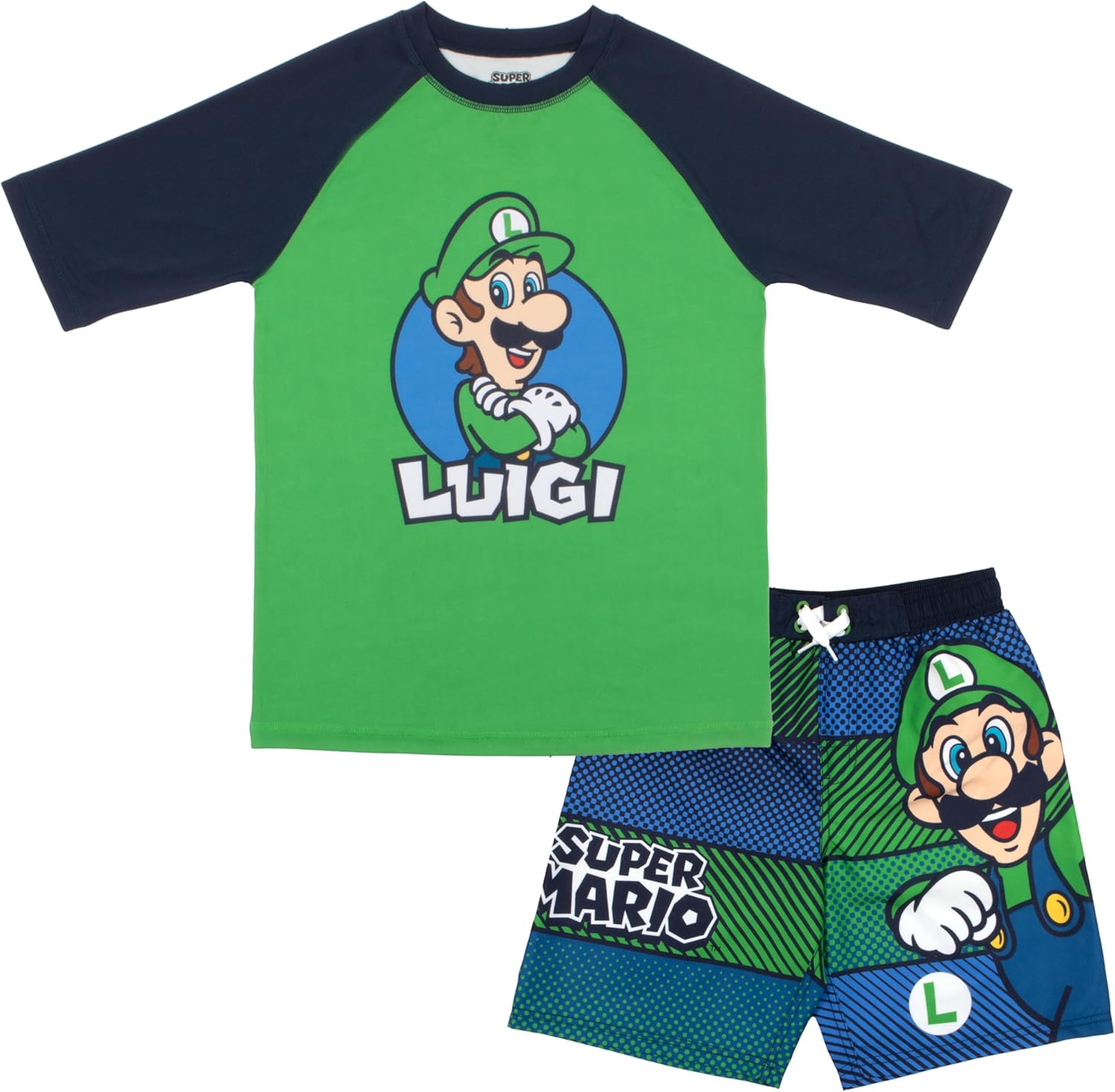 Nintendo Super Mario Bros Boys Swim Wear Rash Guard Set Super Mario 2 ...