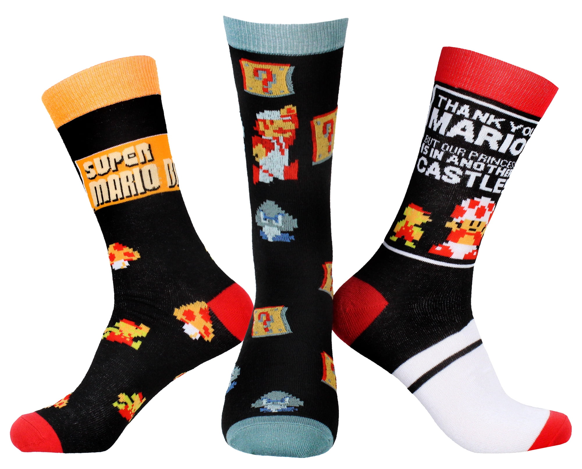 Nintendo Super Mario Bros. Socks Men's Retro NES Video Game 3 Pack MId ...