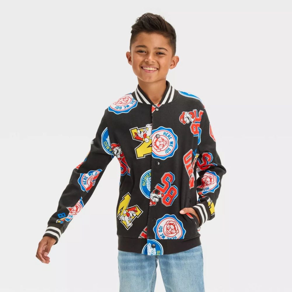 Nintendo Super Mario Bros for Boys Gaming Graphic Jacket- Black L-12 ...