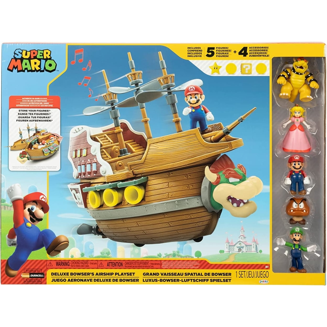 Nintendo Bros Super Mario Deluxe Playset - Bowser Airship Toy Set ...