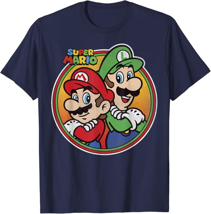Nintendo Super Mario & Luigi Brothers Circle T-Shirt, Navy Color, Size ...
