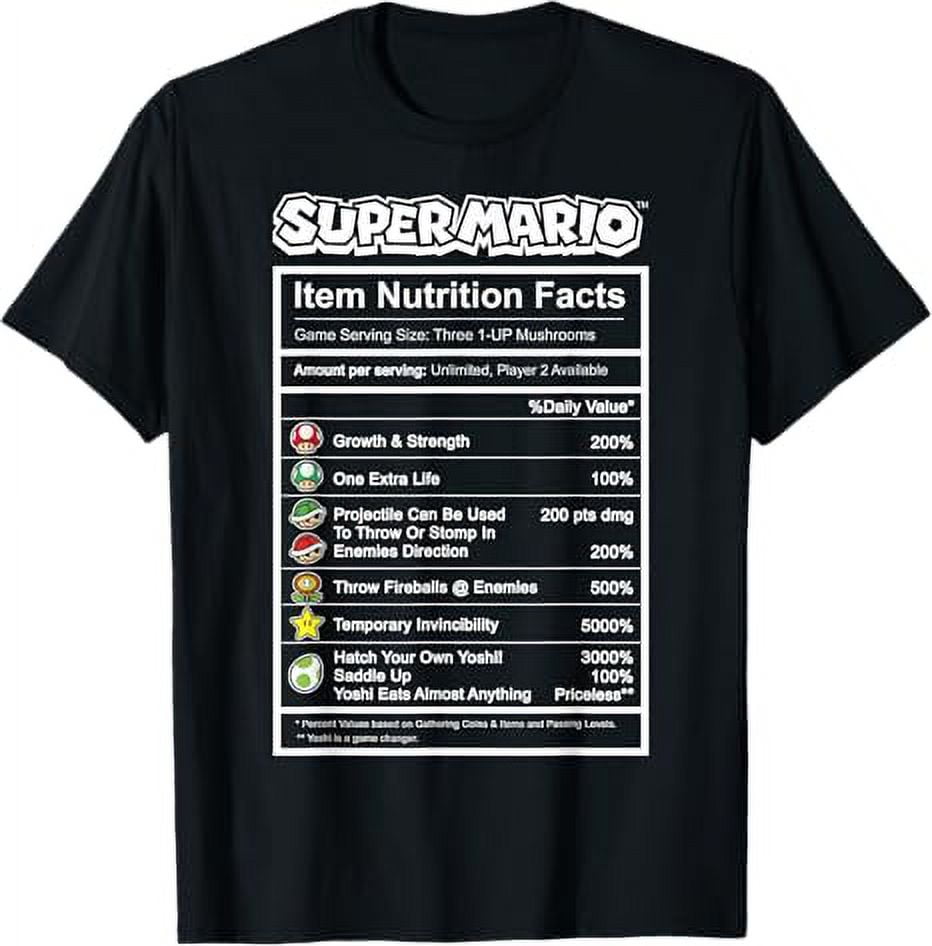 Nintendo Super Mario Nutrition Facts Label Graphic T-Shirt T-Shirt ...