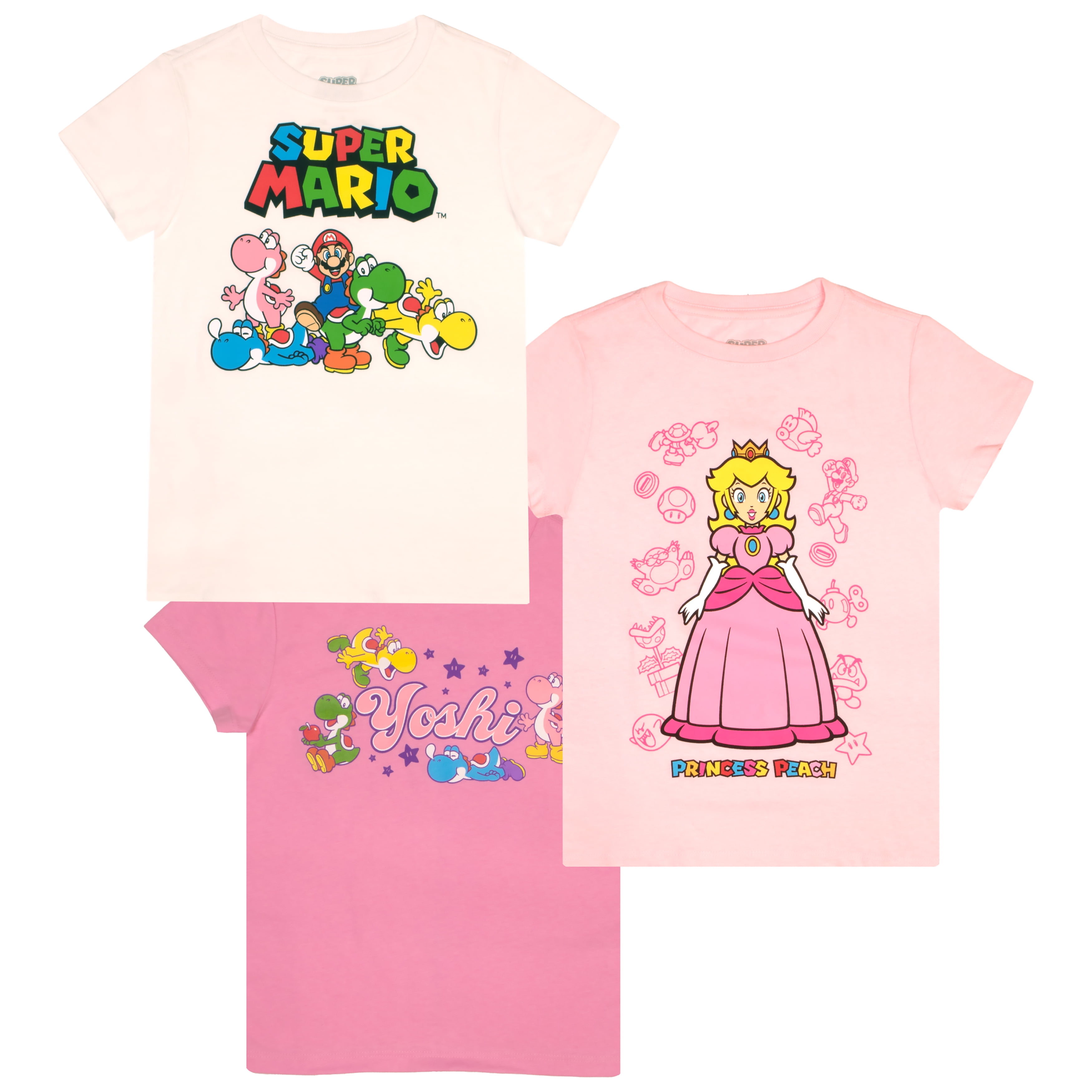 Nintendo Super Mario Girls Graphic T-Shirt Bundle, Princess Peach ...