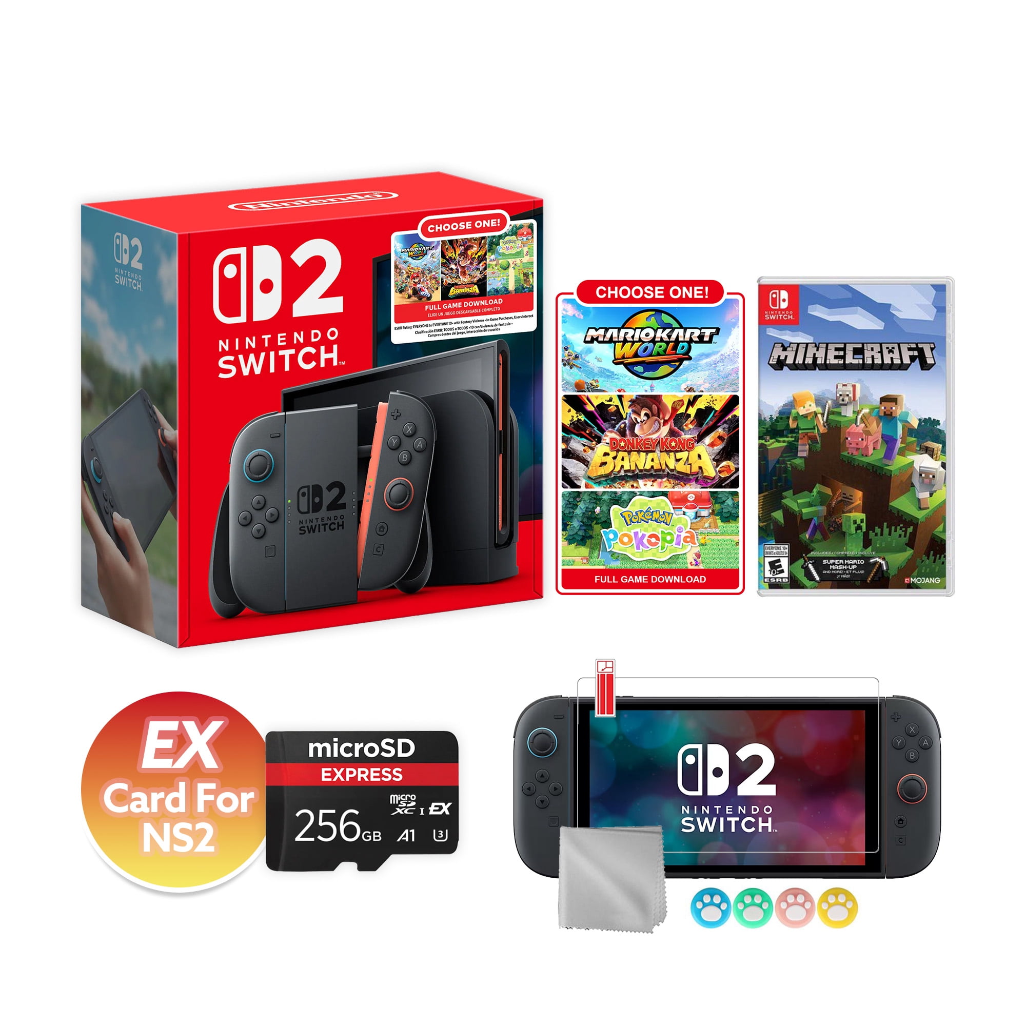 Nintendo Switch 2 Choose Your Game Bundle 256GB + 256GB MicroSD EX Card ...