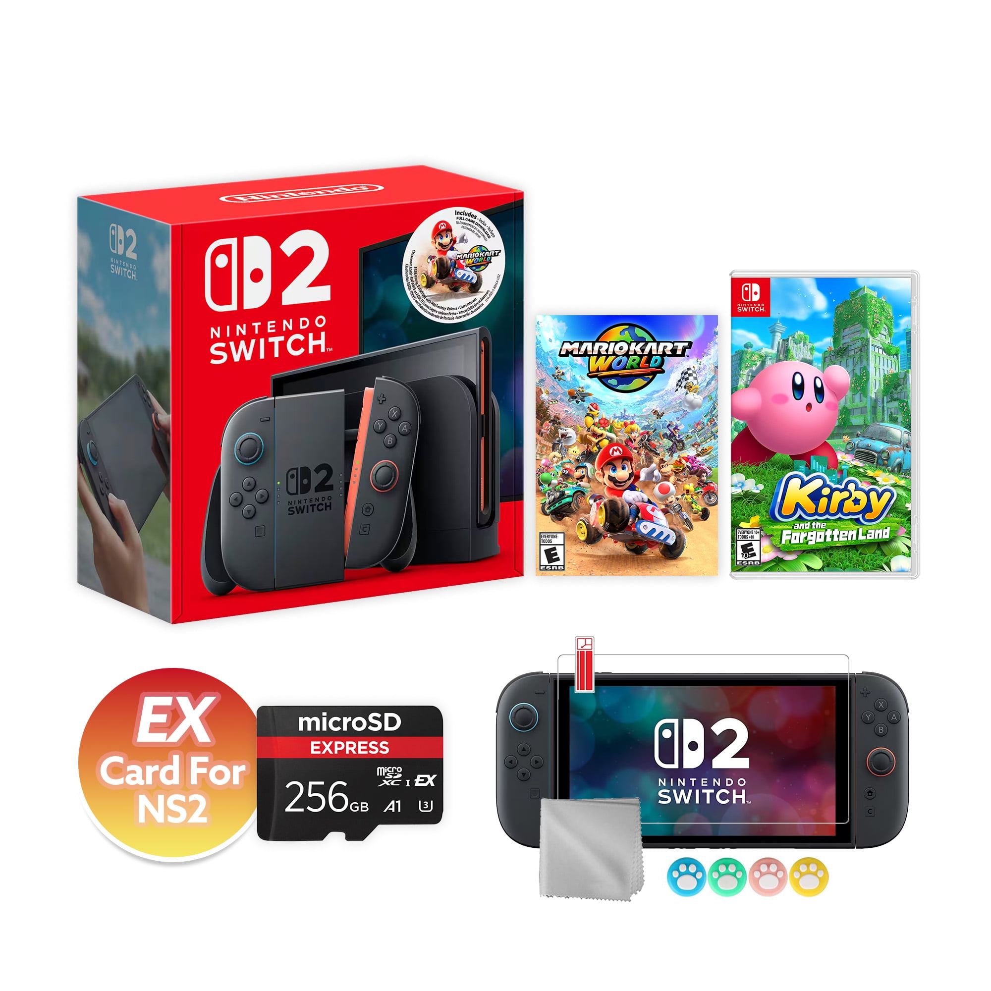 Nintendo Switch 2 Mario Kart World Bundle 256GB + 256GB MicroSD EX Card ...