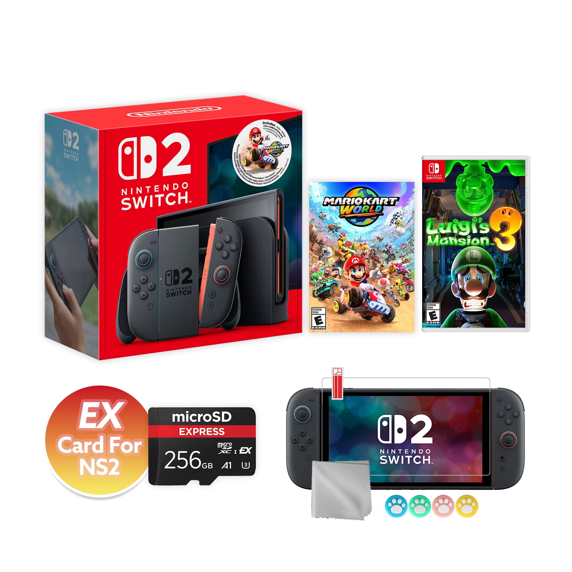 Nintendo Switch 2 Mario Kart World Bundle 256GB + 256GB MicroSD EX Card ...