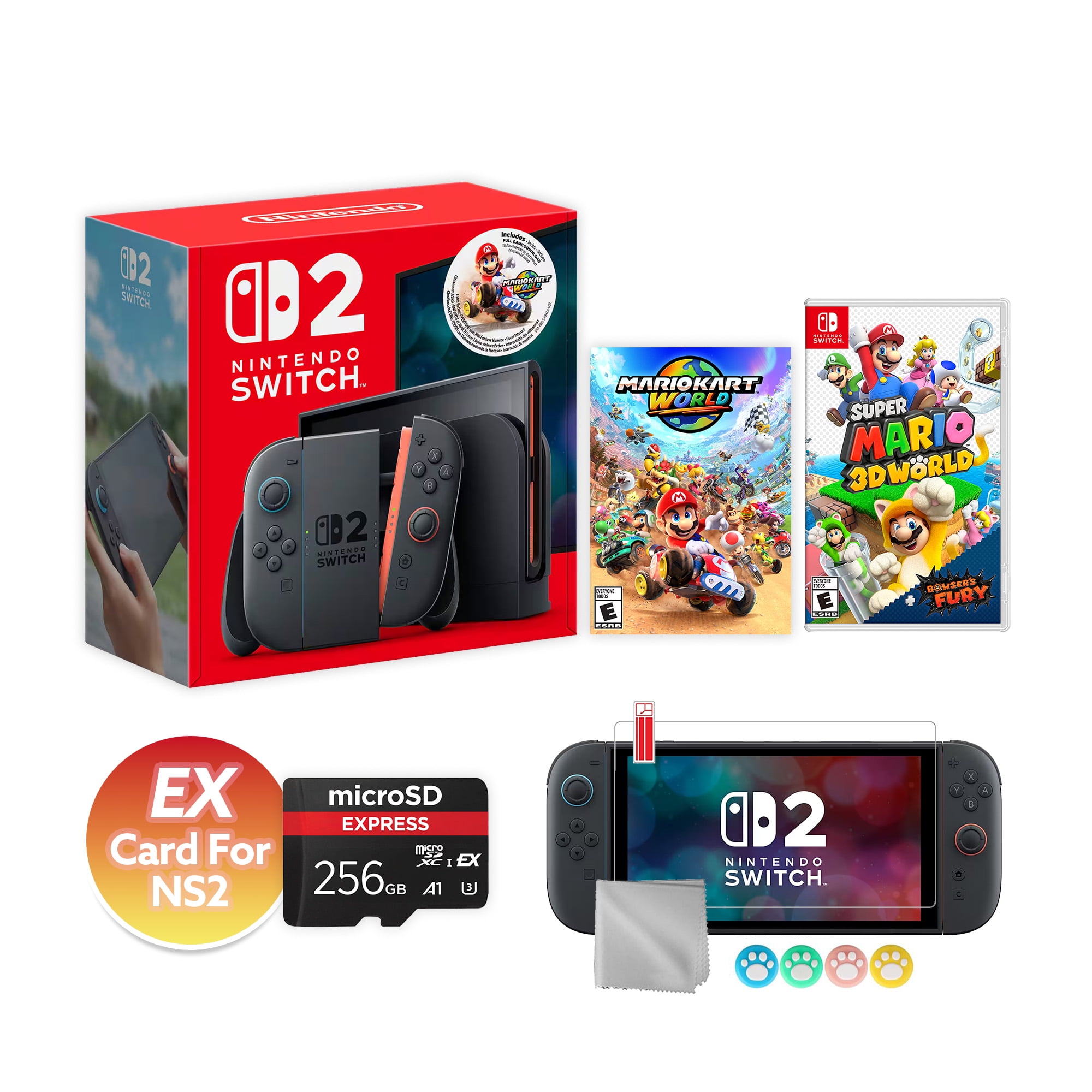 Nintendo Switch 2 Mario Kart World Bundle 256GB + 256GB MicroSD EX Card ...