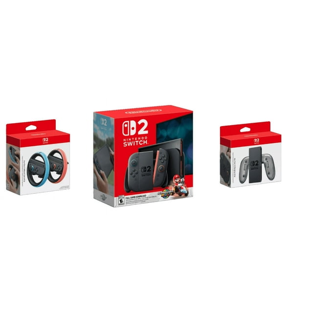 Nintendo Switch 2 + Mario Kart World Bundle + Joy-Con 2 Wheels + Joy ...
