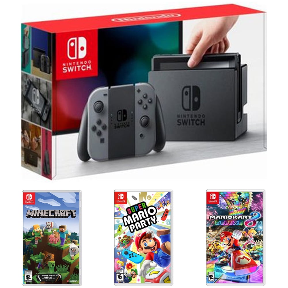 Nintendo Switch 32 GB Console w/ Gray Joy Con (HACSKAAAA) + Gaming ...