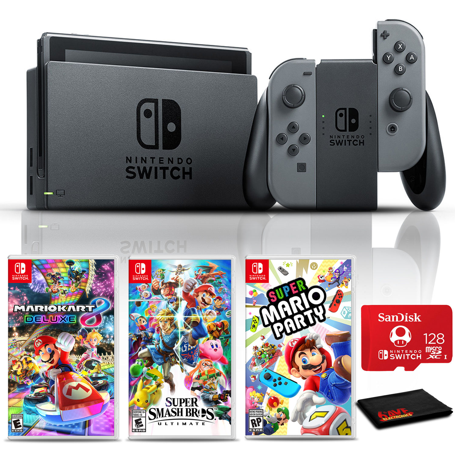 Nintendo Switch Console (Gray) with 128GB microSD and 3 Pack Games ...