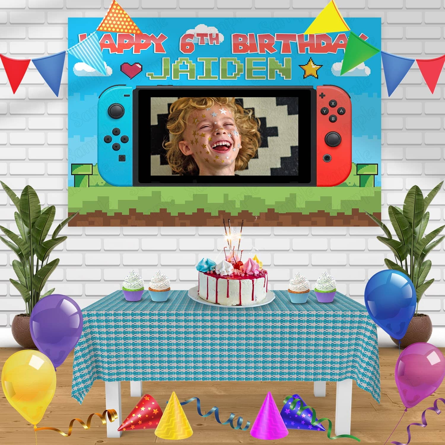 Nintendo Switch Frame Kids Birthday Banner Personalized Party Backdrop ...