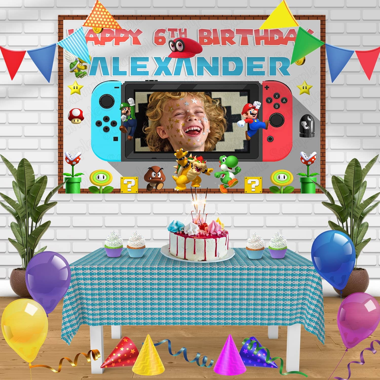 Nintendo Switch Frame Mario Luigi Friends Birthday Banner Personalized ...