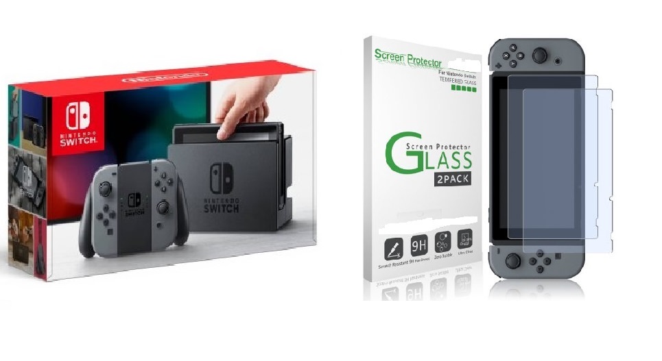 Nintendo Switch Gaming Console Gray Joy-Con Bundle with Tempered Glass ...
