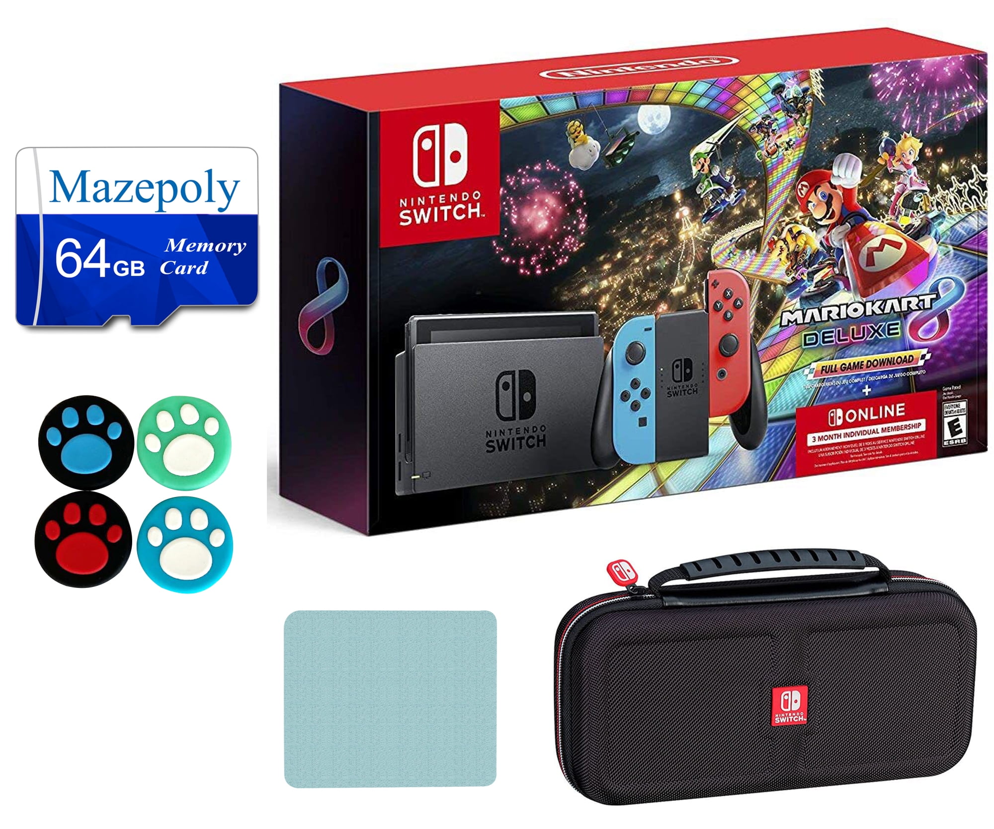 Nintendo Switch Joy-Con Neon Blue/Red Console Bundle: Mario Kart 8 ...
