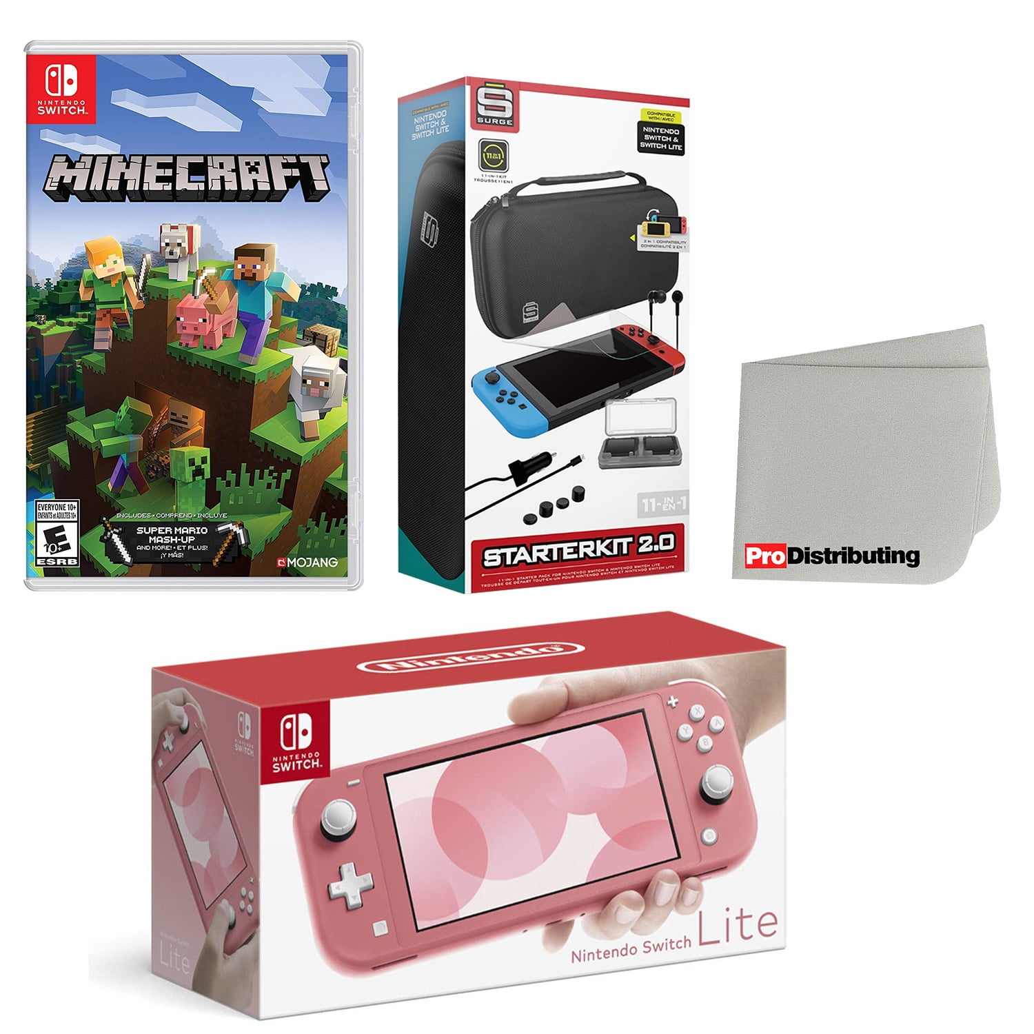 Nintendo Switch Lite Console Coral with Minecraft, Accessory Starter ...