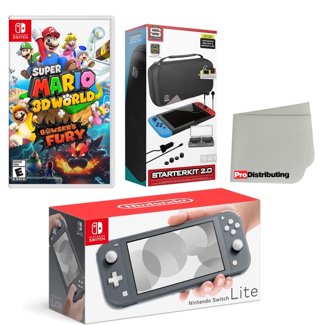 Nintendo Switch Lite Console Gray with Super Mario 3D World + Bowser’s ...