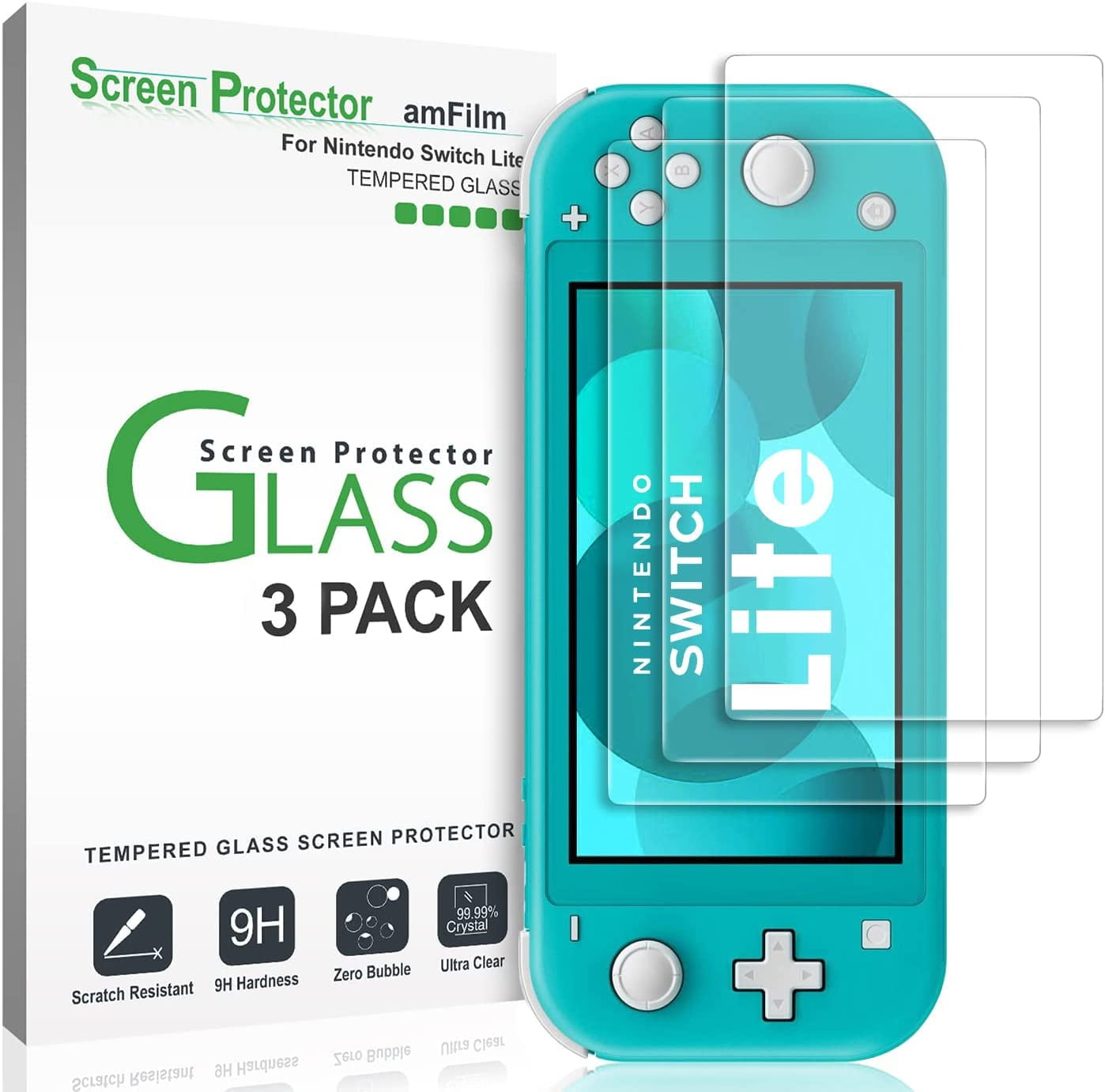 Amfilm Nintendo Switch Lite Screen Protector, Tempered Glass, 9H ...