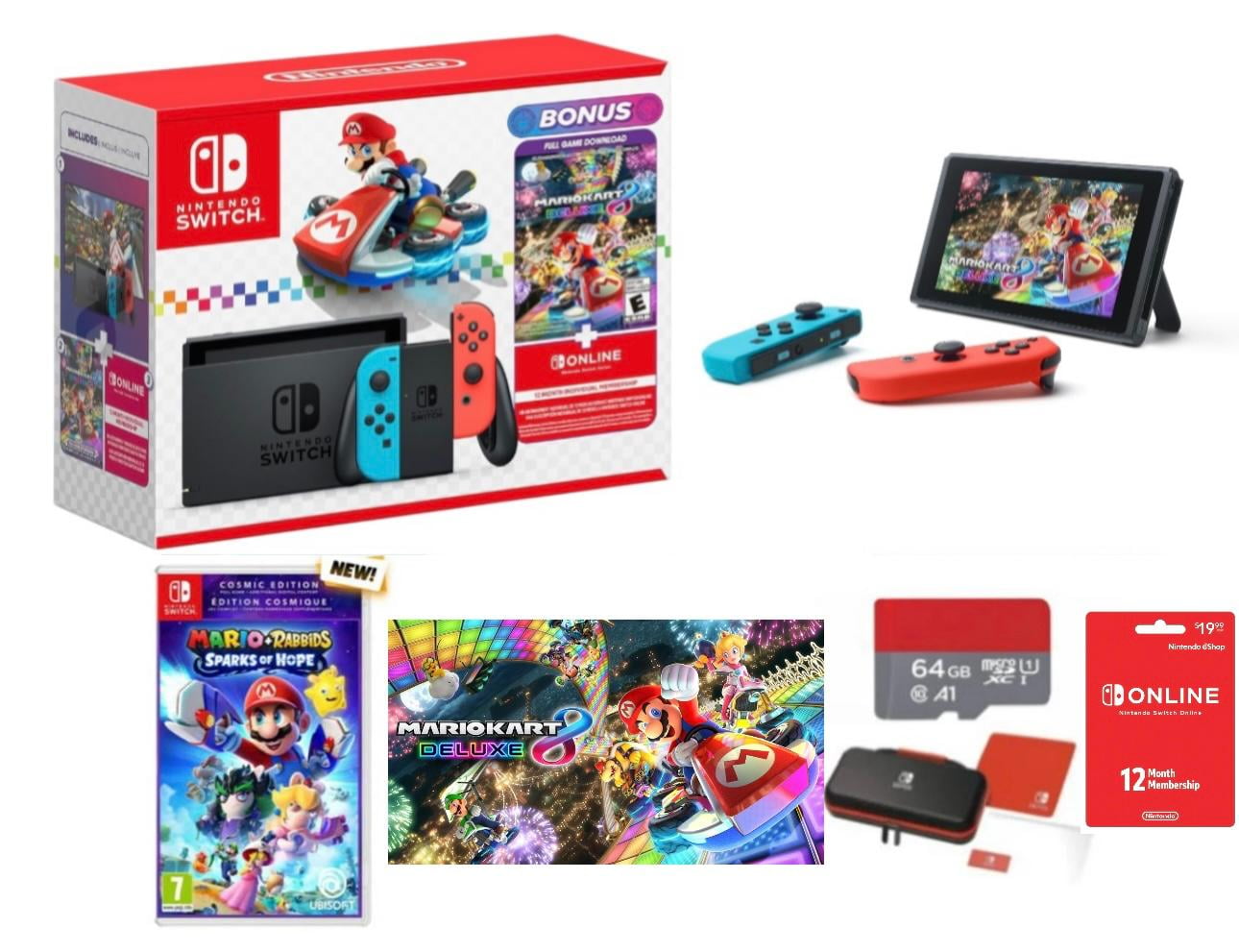 Nintendo Switch Mario Bundle with Red Joy-Con, Mario Rabbids Spark of ...
