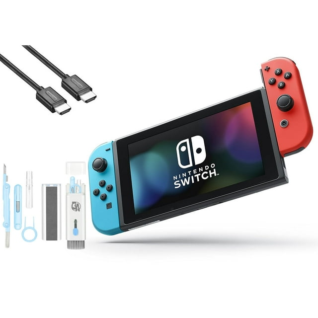 Nintendo Switch Neon Blue And Neon Red Joy Con With Hdmi Cable Bolt