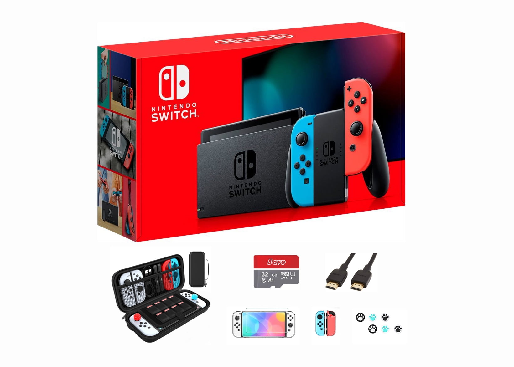 Nintendo Switch Neon Red And Neon Blue Joy Con With Mtc 32gb Storage Card Hdmi Cable And 10 In 1