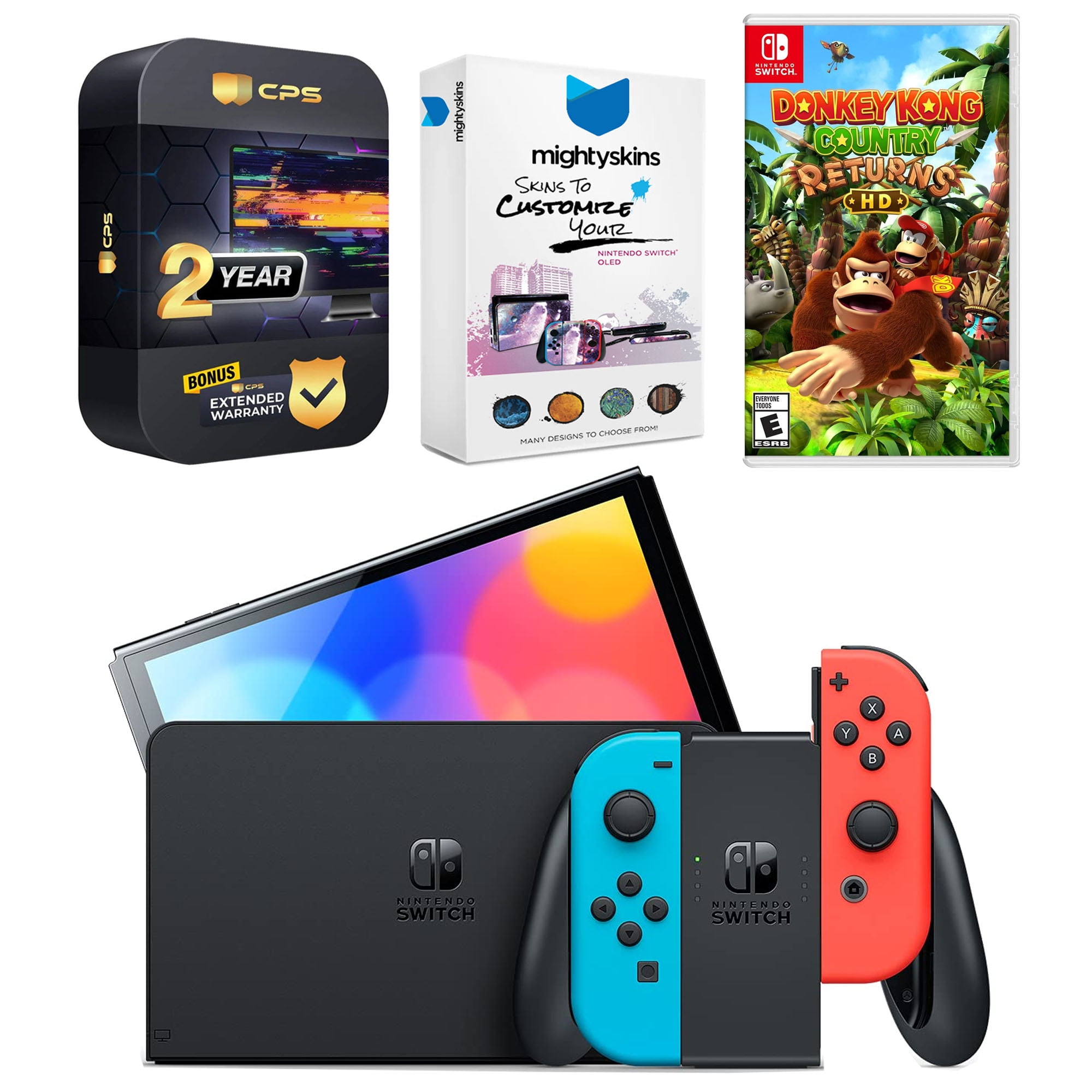 Nintendo Switch Neon Red & Blue OLED Console with Donkey Kong Returns ...