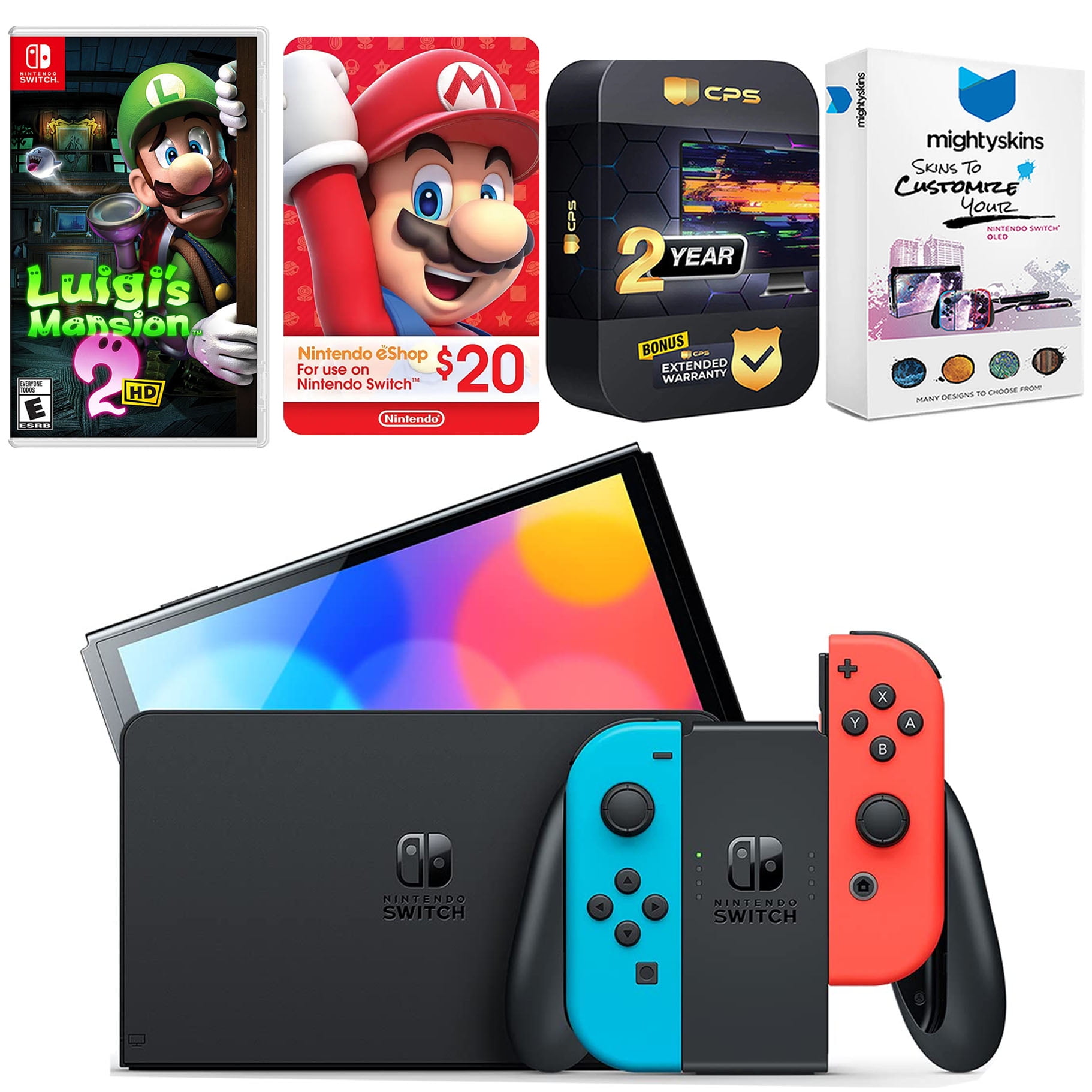 Nintendo Switch Neon Red & Blue OLED Console with Luigi’s Mansion 2 HD ...