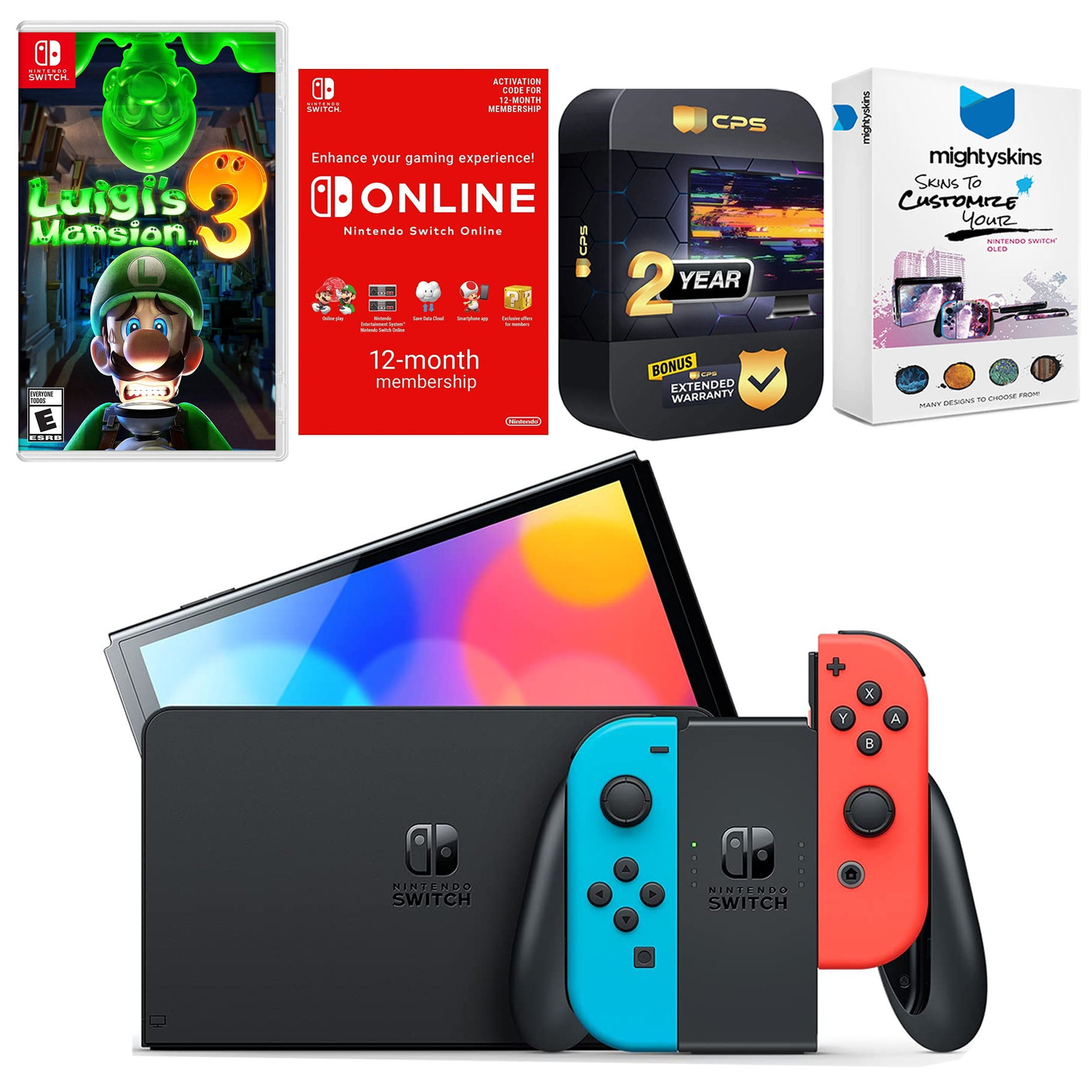 Nintendo Switch Neon Red & Blue OLED Console with Luigi’s Mansion 3, NSO 12 Month Family ...