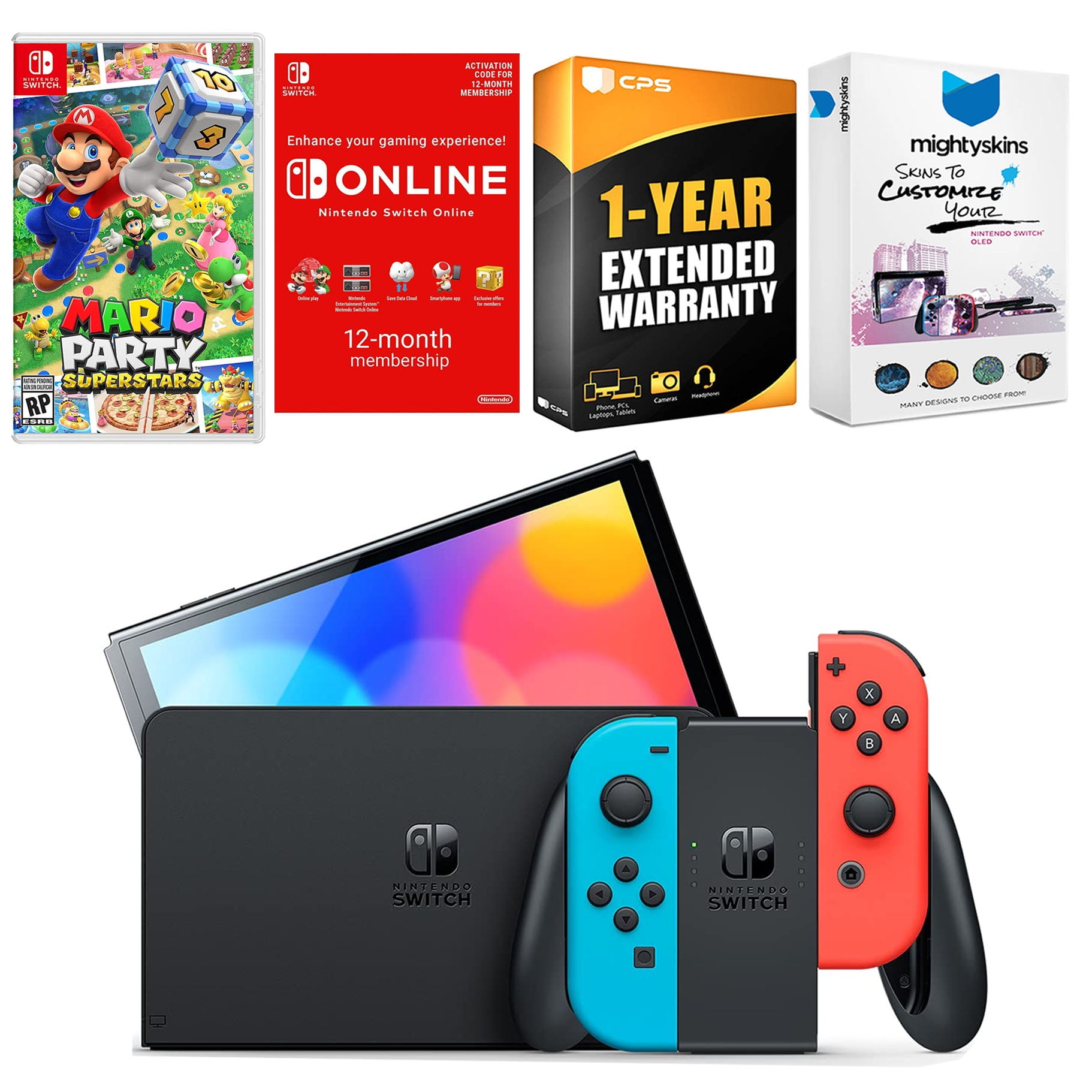 Nintendo Switch Neon Red & Blue OLED Console with Mario Party ...
