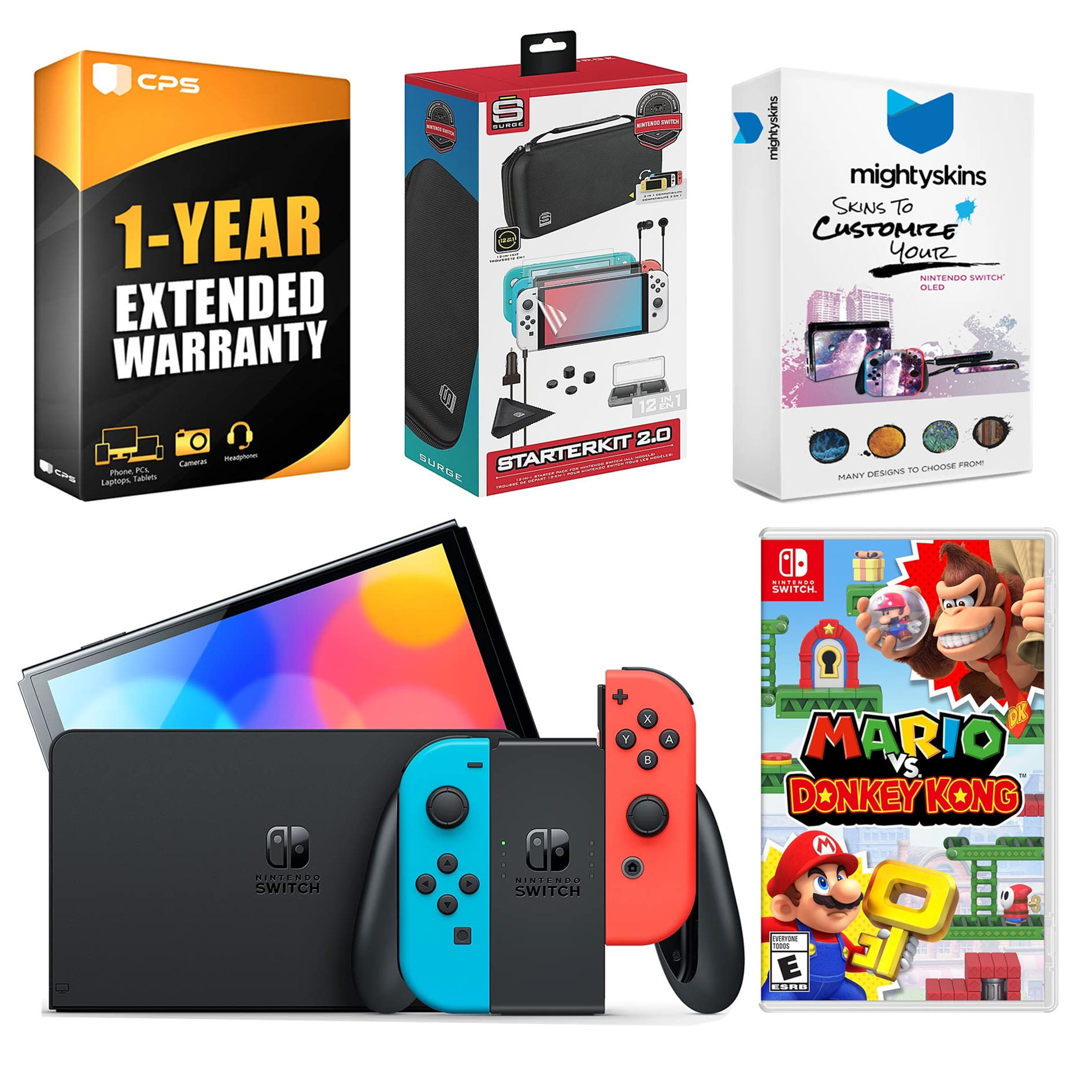 Nintendo Switch Neon Red & Blue OLED Console with Mario vs. Donkey Kong ...
