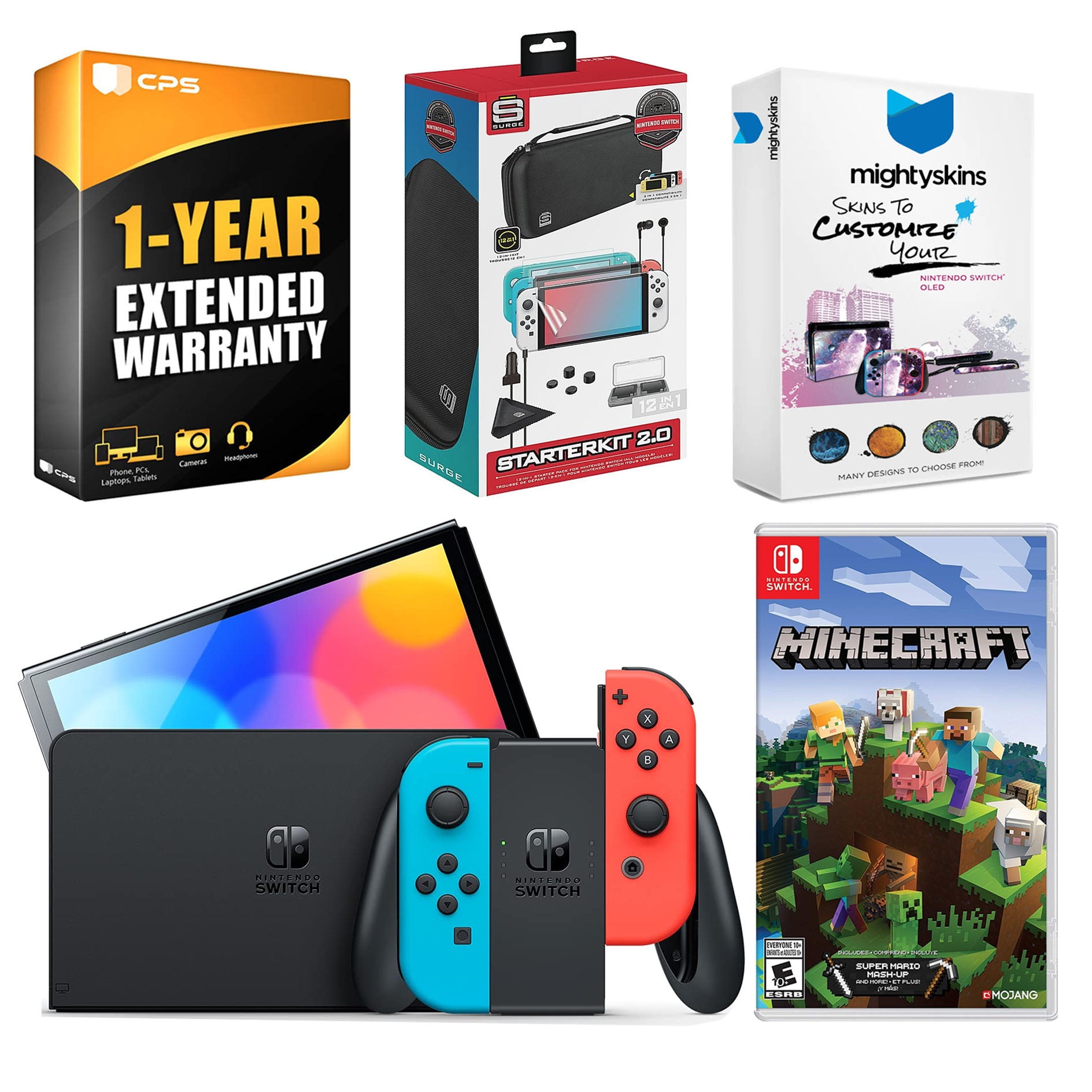 Nintendo Switch Neon Red & Blue OLED Console with Minecraft: Switch ...