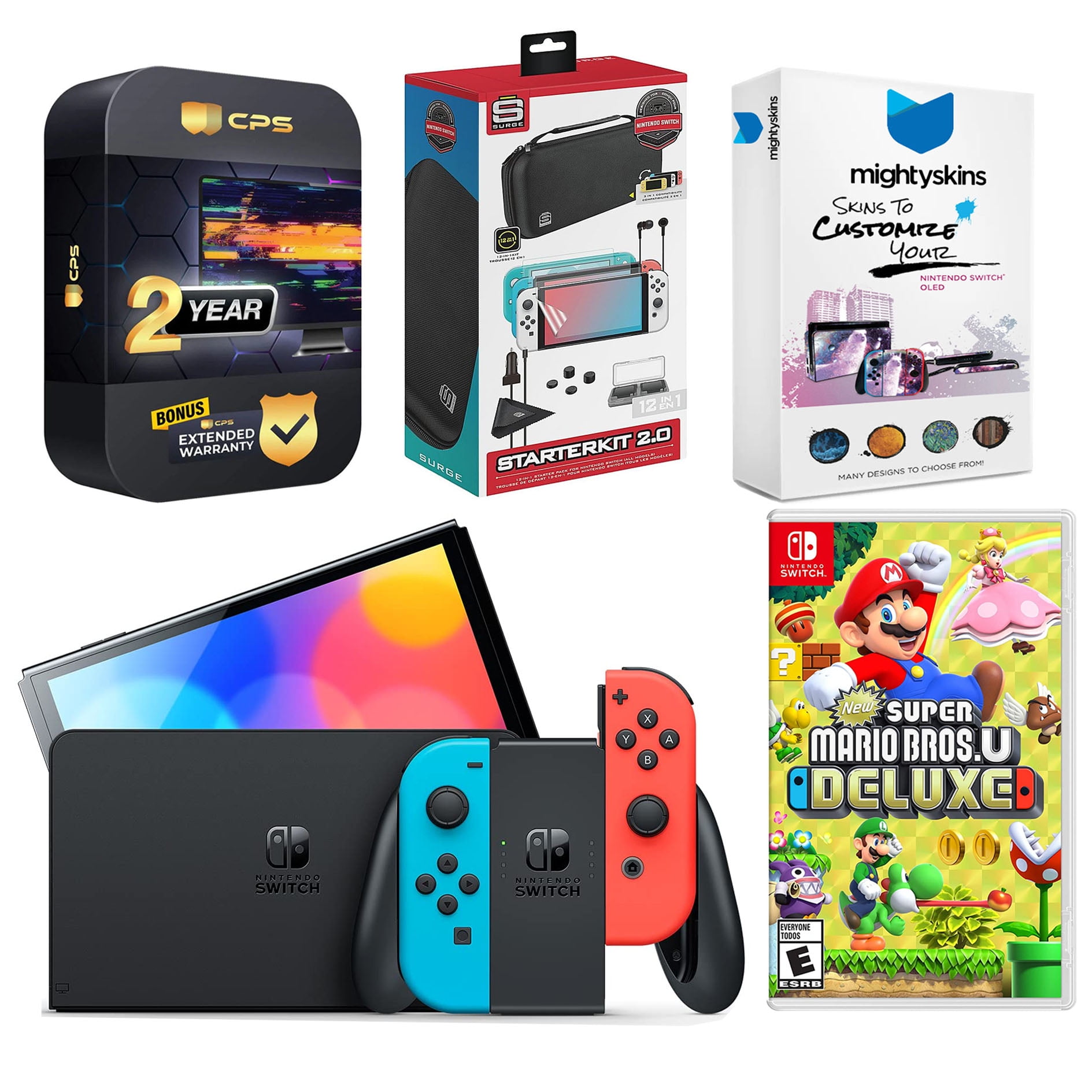 Nintendo Switch Neon Red & Blue OLED Console with New Super Mario Bros ...