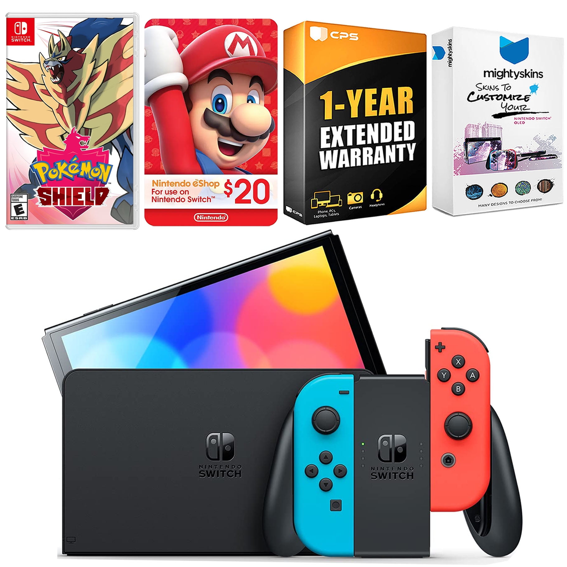 Nintendo Switch Neon Red & Blue OLED Console with Pokemon Shield ...