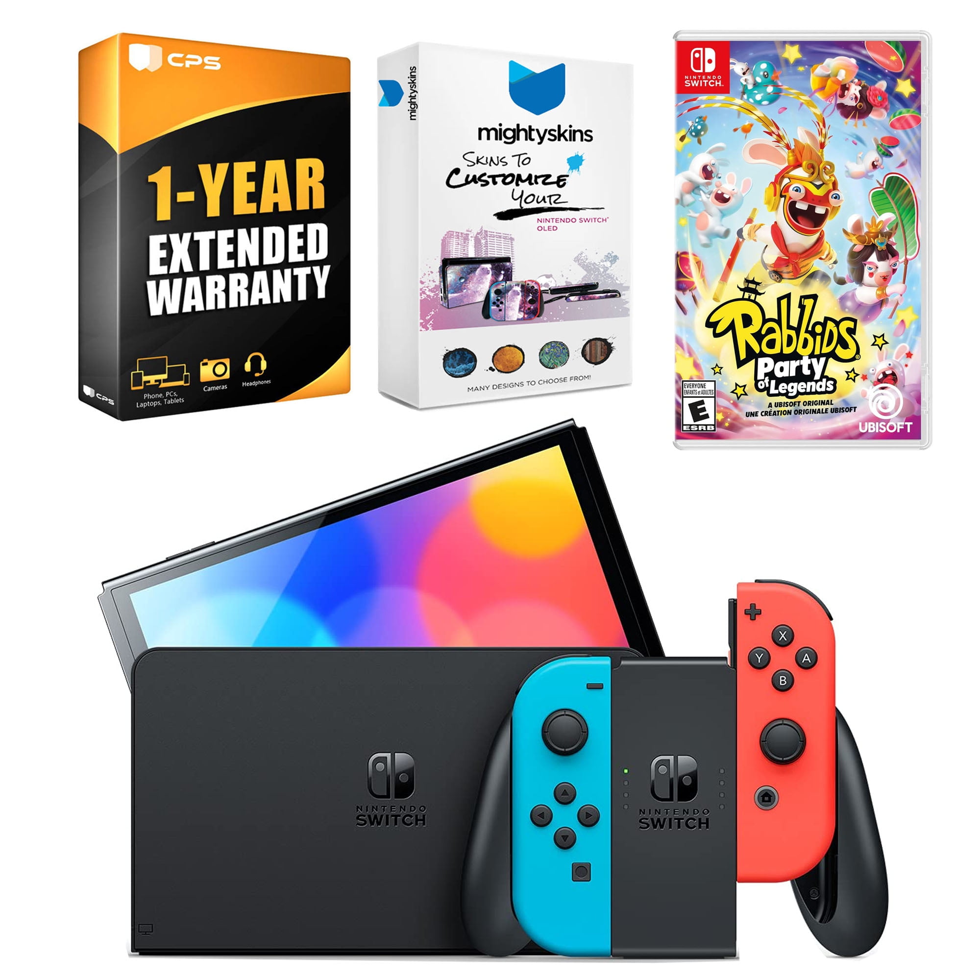 Nintendo Switch Neon Red & Blue OLED Console with Rabbids: Party of ...