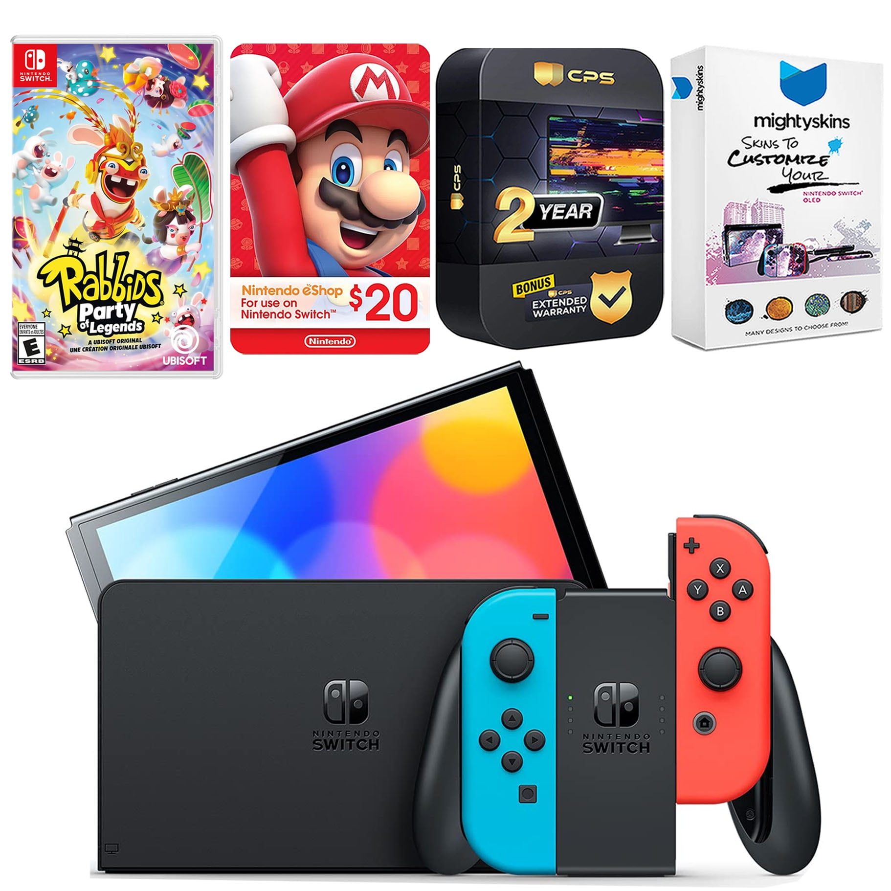 Nintendo Switch Neon Red & Blue OLED Console with Rabbids: Party of ...