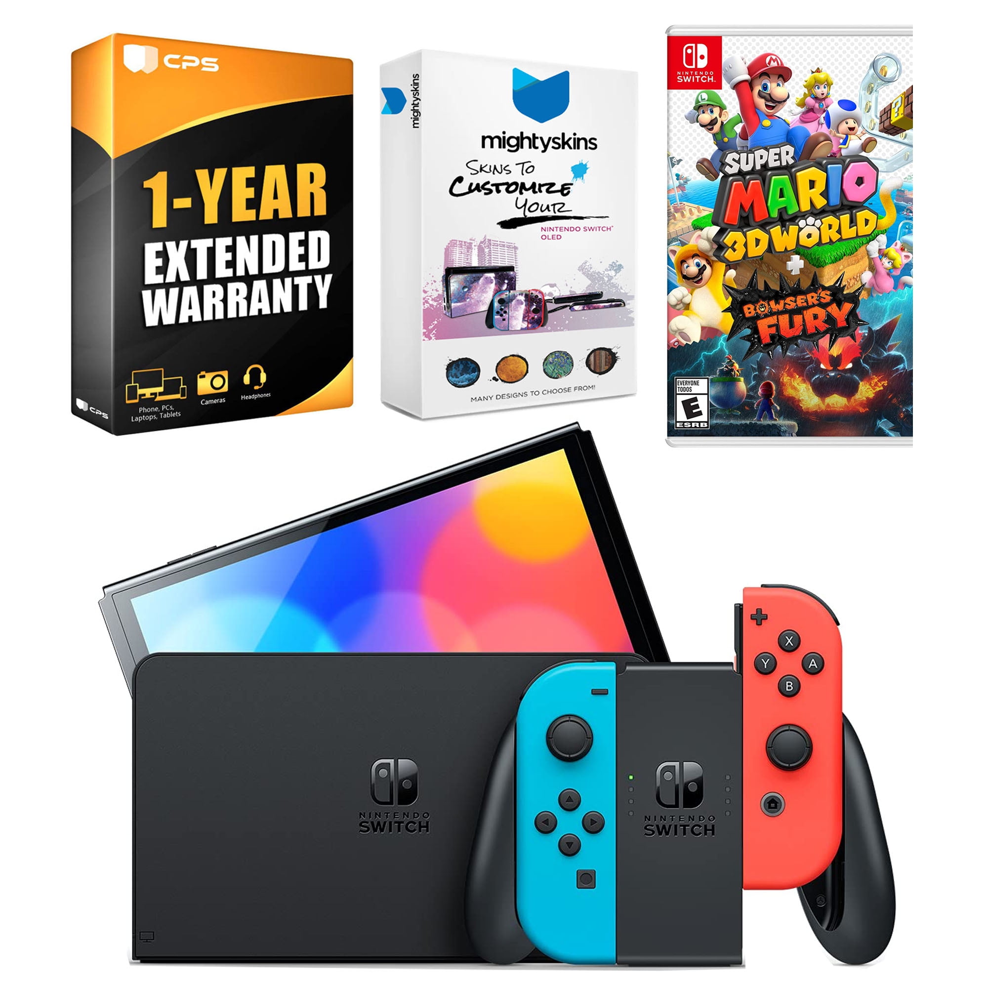 Nintendo Switch Neon Red & Blue OLED Console with Super Mario 3D World ...